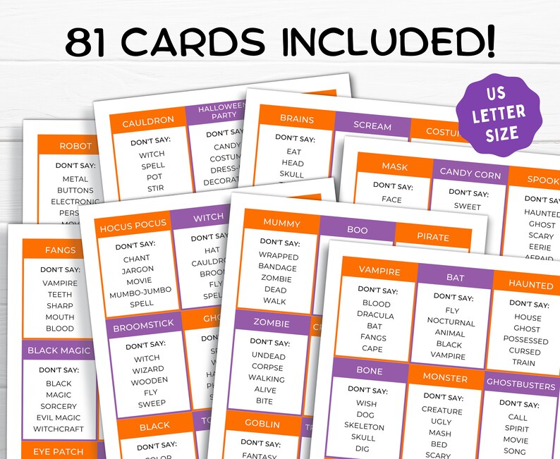 Halloween Taboo Game Family Party Game Printable Halloween - Etsy
