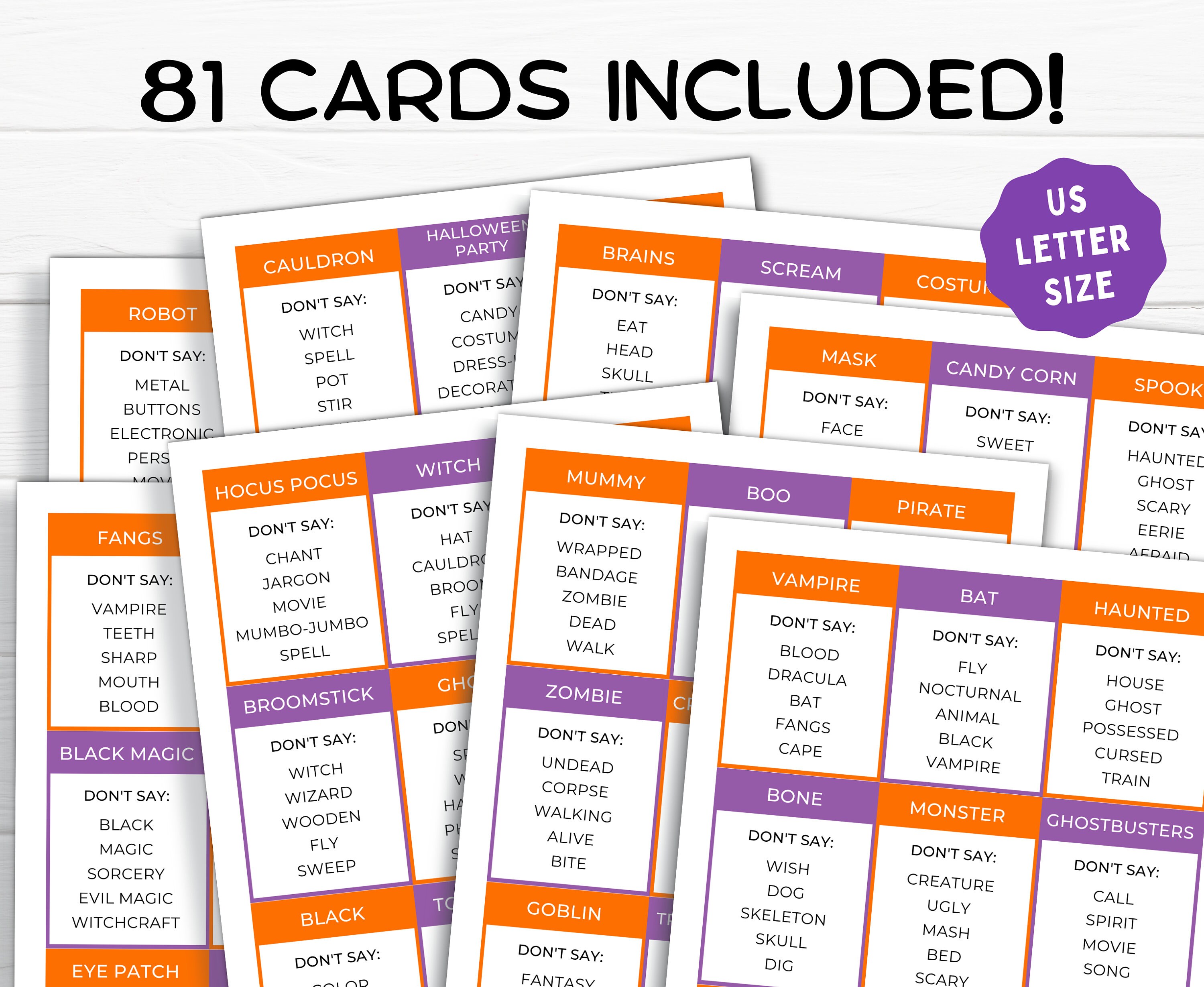 Halloween Taboo Game Family Party Game Printable Halloween - Etsy