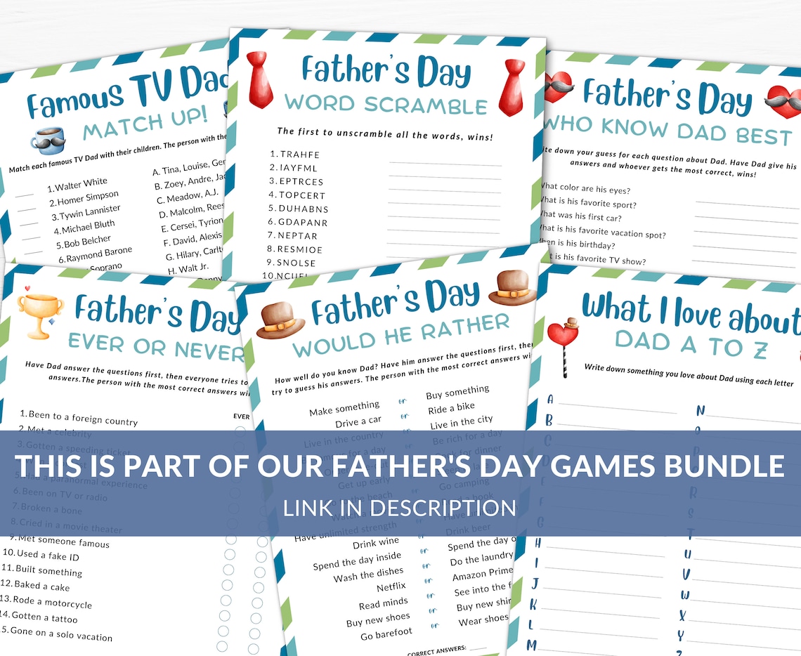 Famous TV Dads Match up Game Printable Father's Day - Etsy
