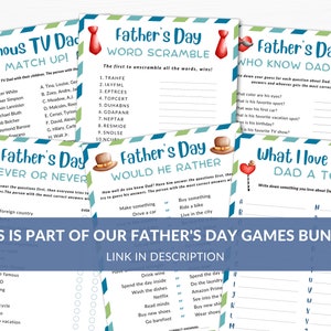 Famous TV Dads Match up Game Printable Father's Day - Etsy