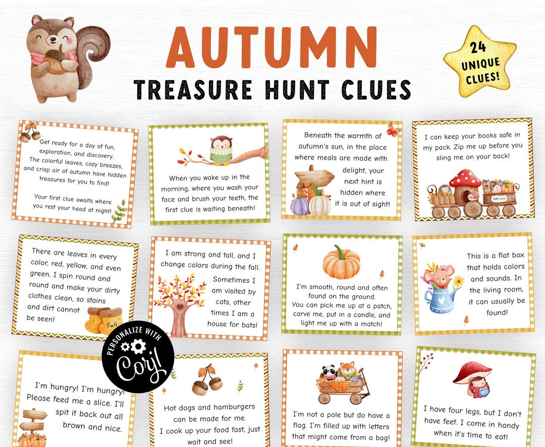 Editable Autumn Scavenger Hunt for Kids, Outdoor Treasure Hunt Clues ...