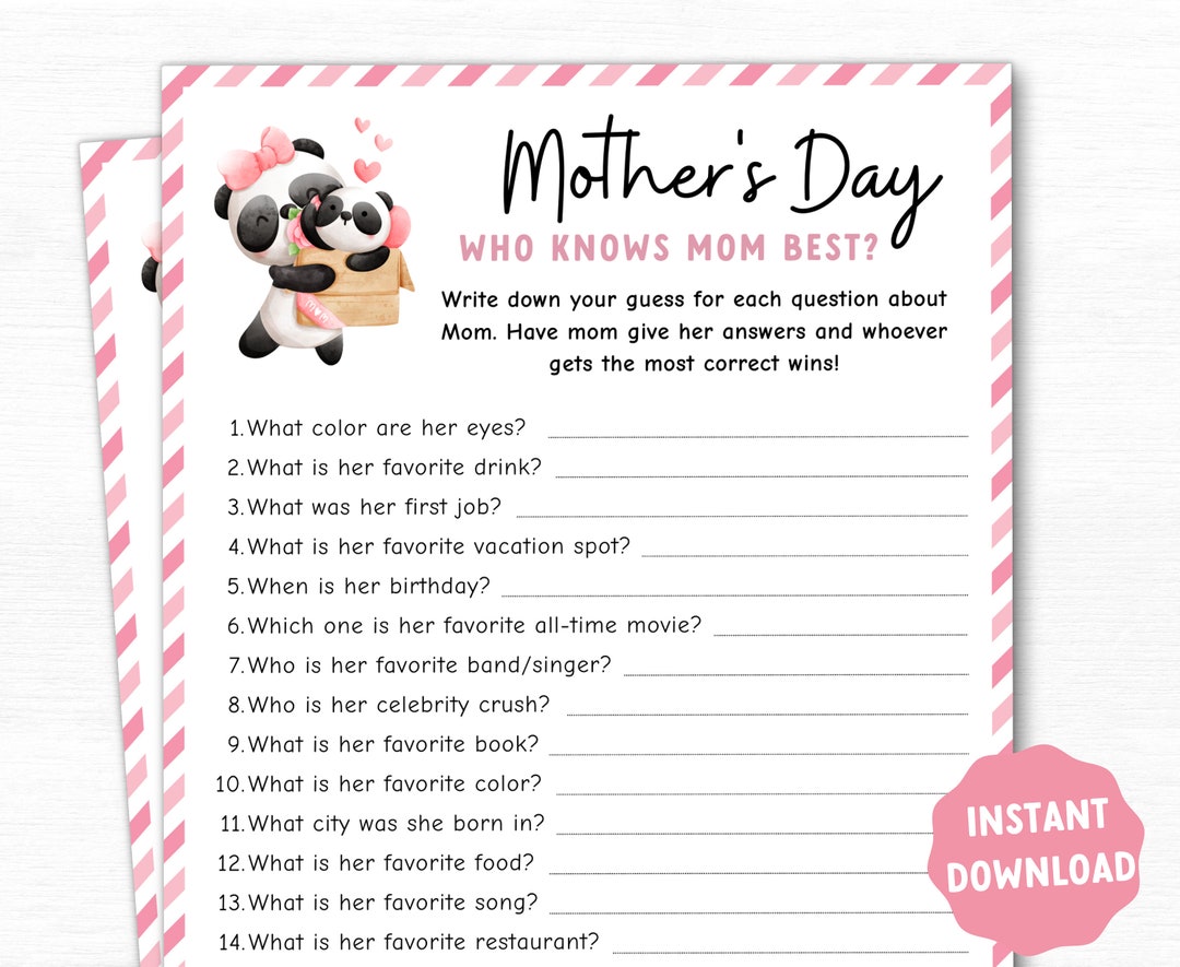 Mother's Day Who Knows Mom Best Game Printable, Mother's Day Game ...