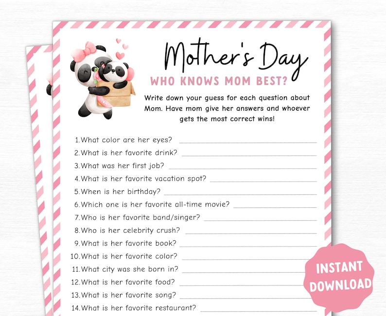 Mother's Day Who Knows Mom Best Game Printable, Mother's Day Game ...