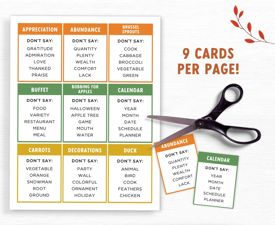 Thanksgiving Taboo Game Cards, Party Game, Printable Thanksgiving ...