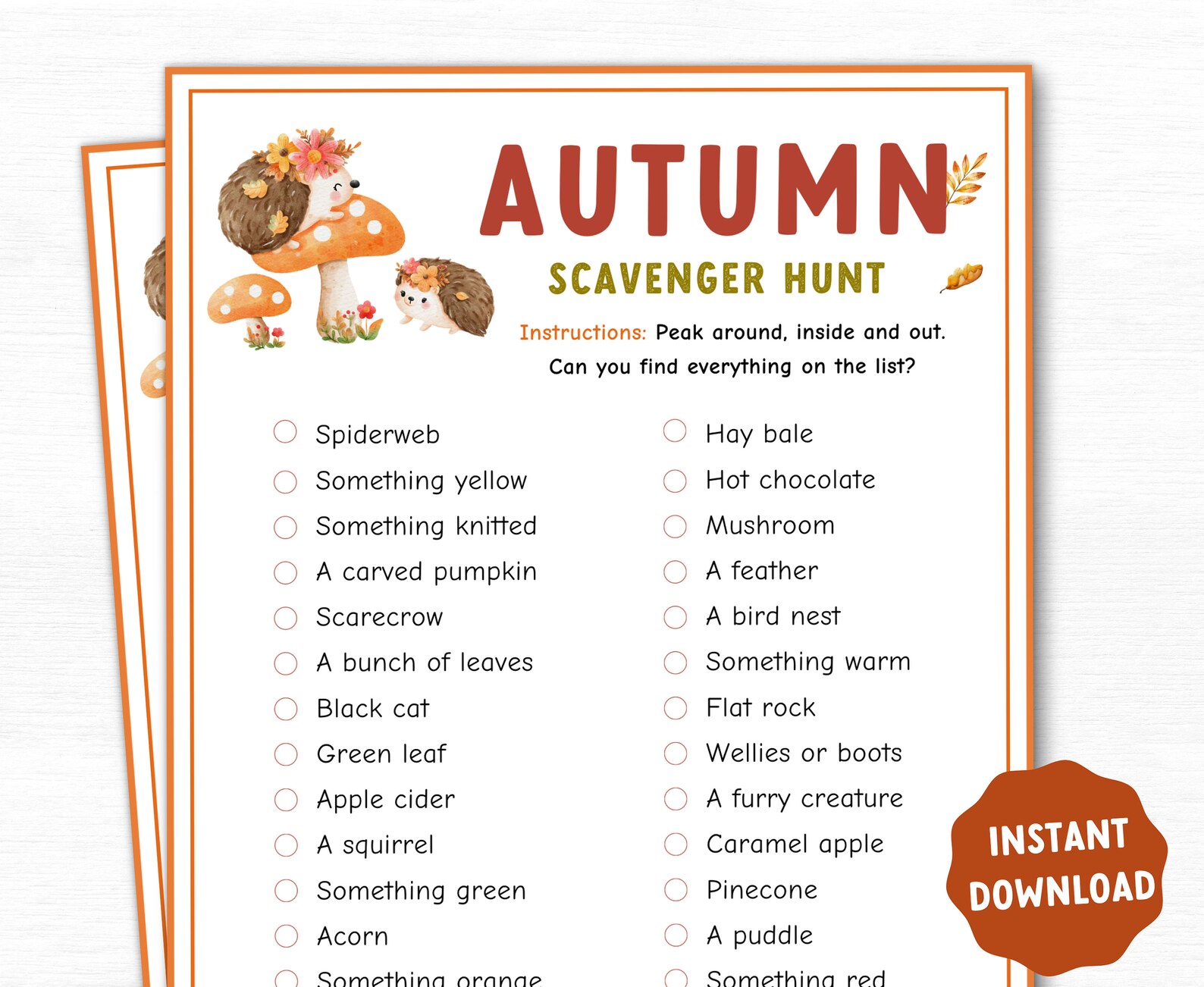 Autumn Scavenger Hunt Game, Printable Fall Party Game, Autumn Activity ...