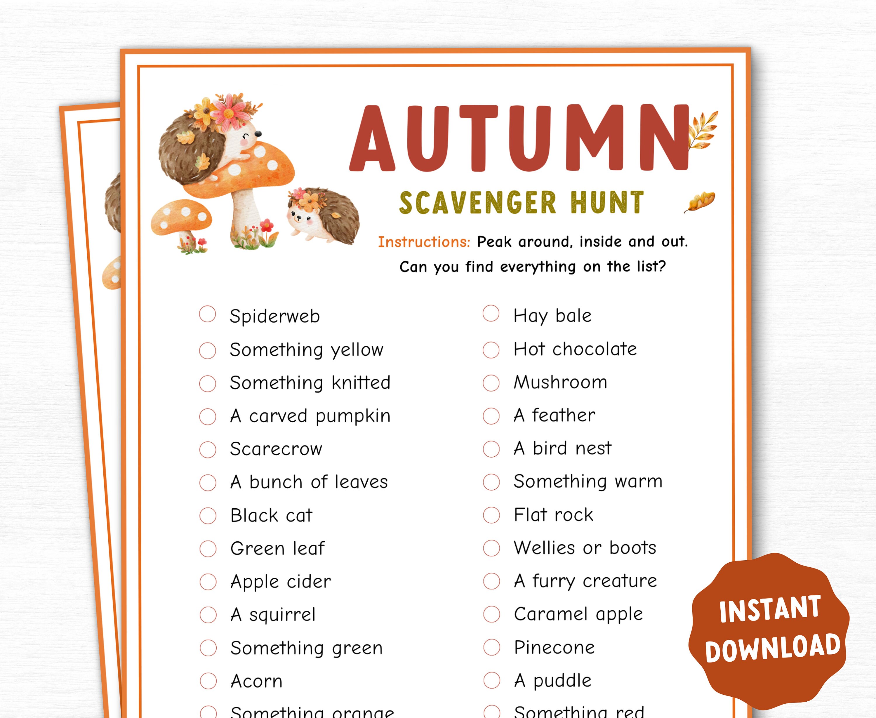 Autumn Scavenger Hunt Game, Printable Fall Party Game, Autumn Activity ...