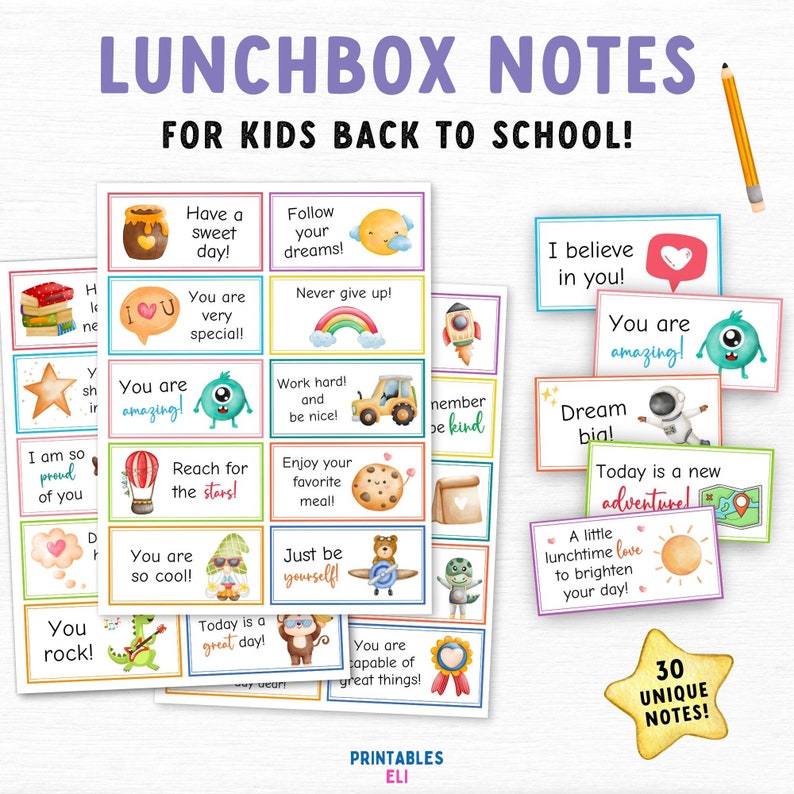 Lunch Box Notes for Kids, Positive Affirmations for Kids, Lunchbox ...