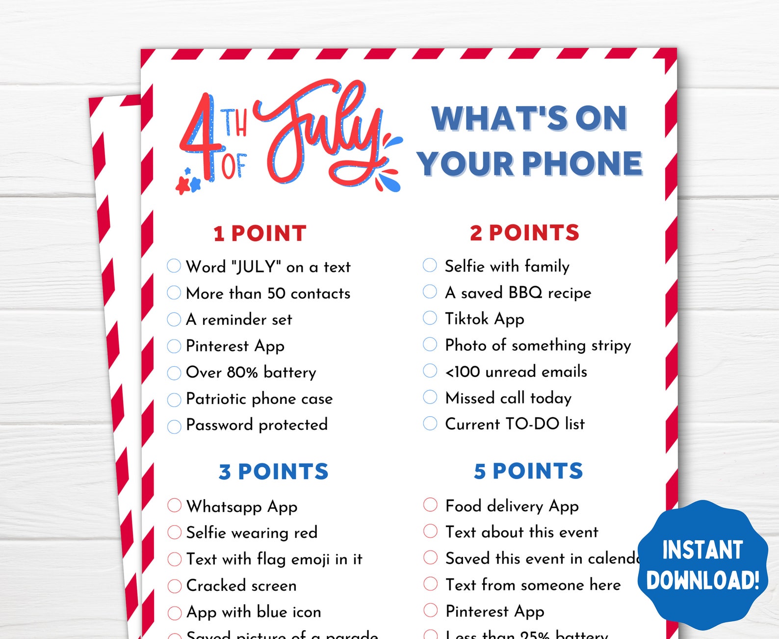 What's on Your Phone Fourth of July Printable Game 4th of - Etsy
