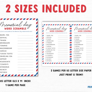 Printable Memorial Day Word Scramble Game, Memorial Day Game for Kids ...