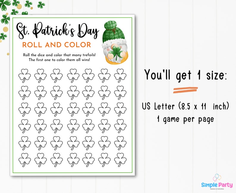 Roll and Color St. Patrick's Day Printable Game - Etsy