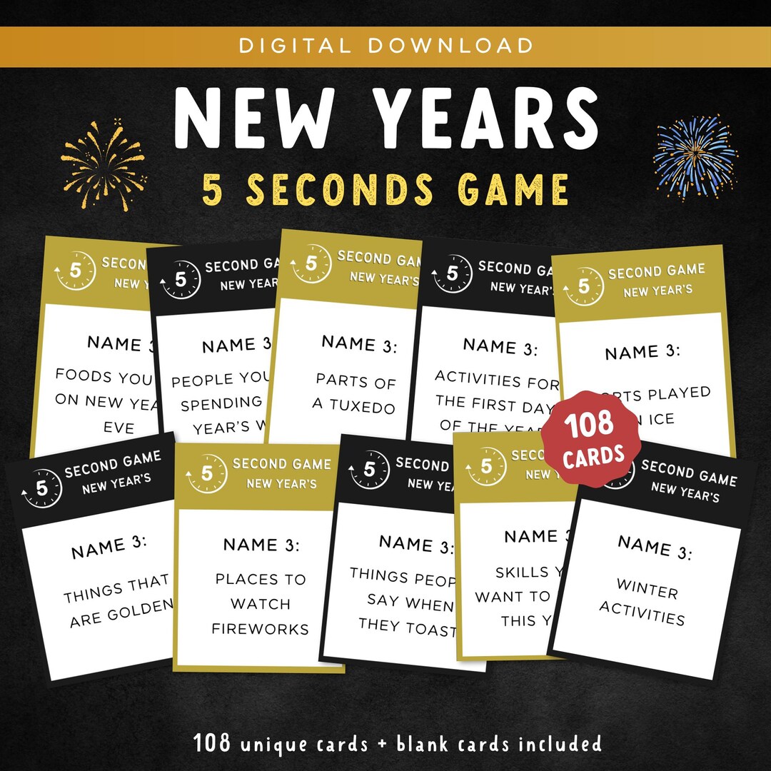 New Year 5 Second Game Printable, Party Game, Printable New Year Family ...