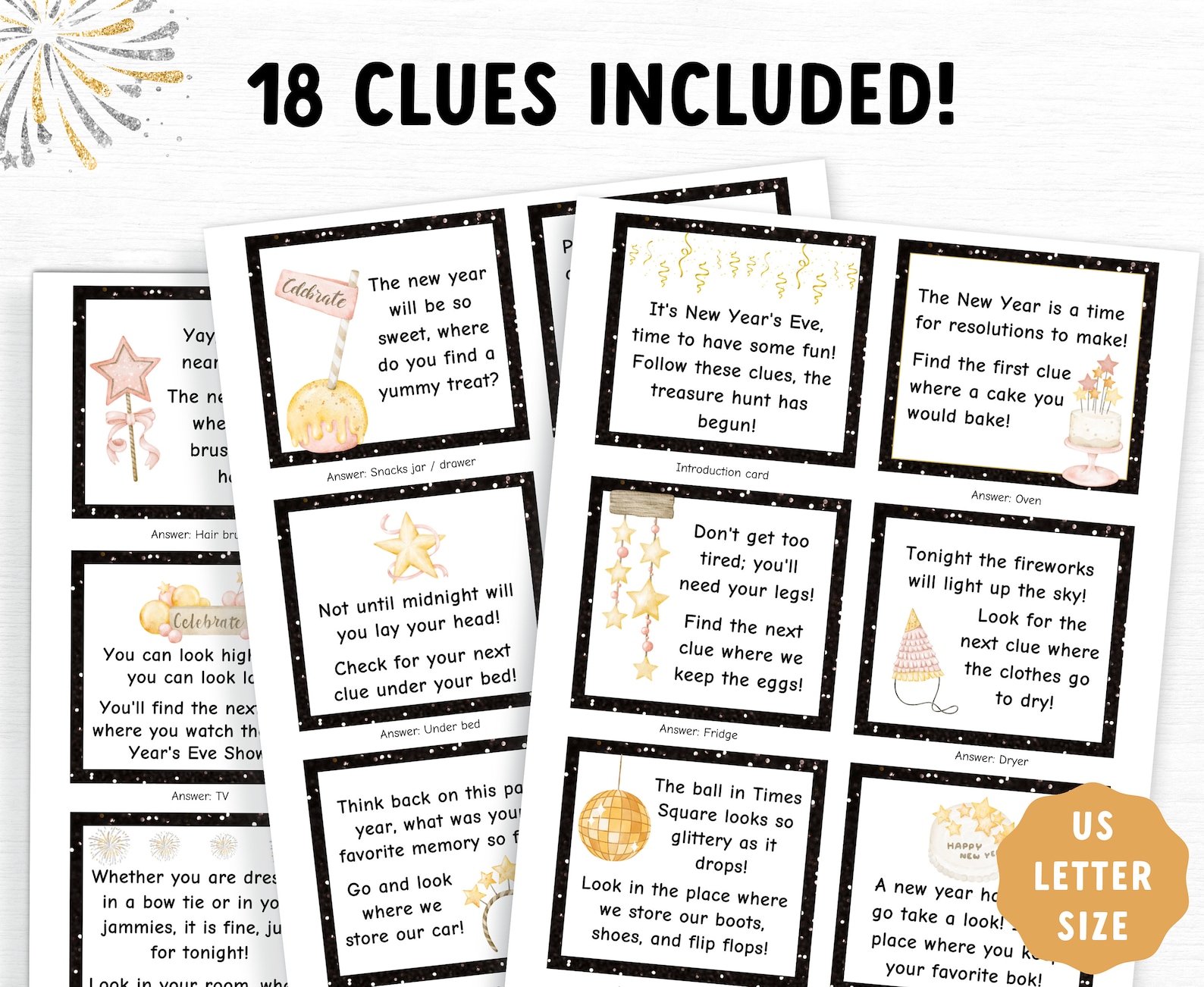 New Years Eve Treasure Hunt Clues for Kids, Holiday Treasure Hunt, Game ...