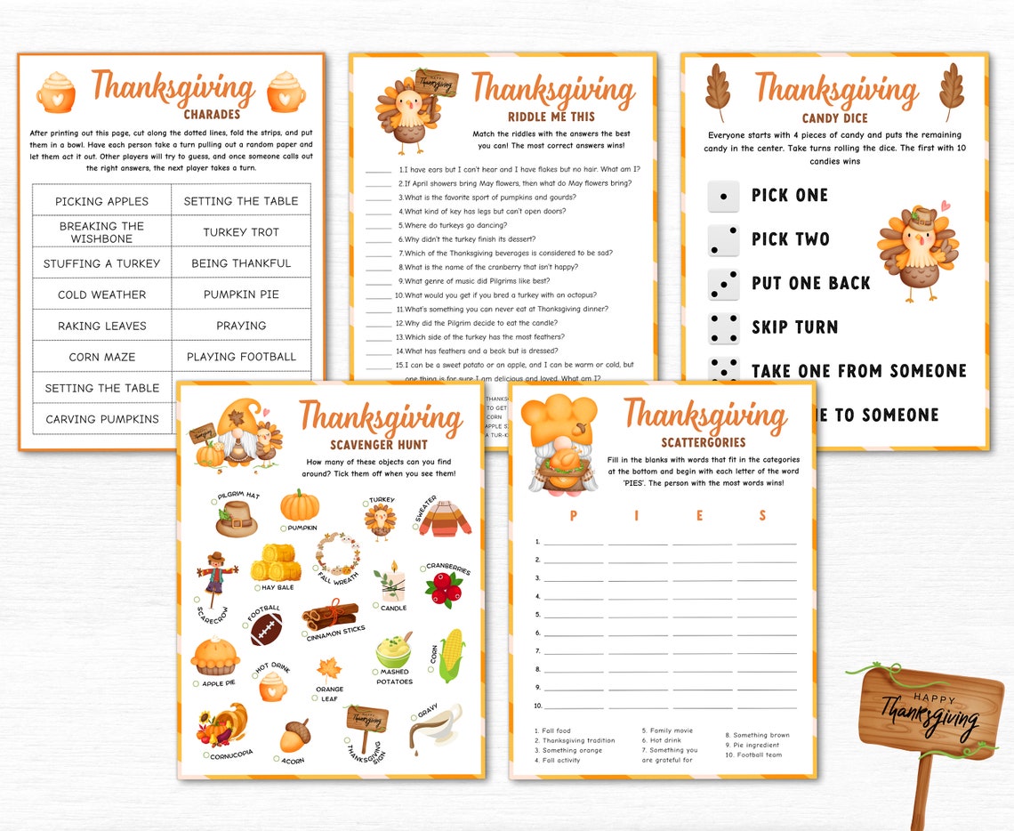 15 Thanksgiving Games Bundle, Printable Thanksgiving Party Games, Fall ...