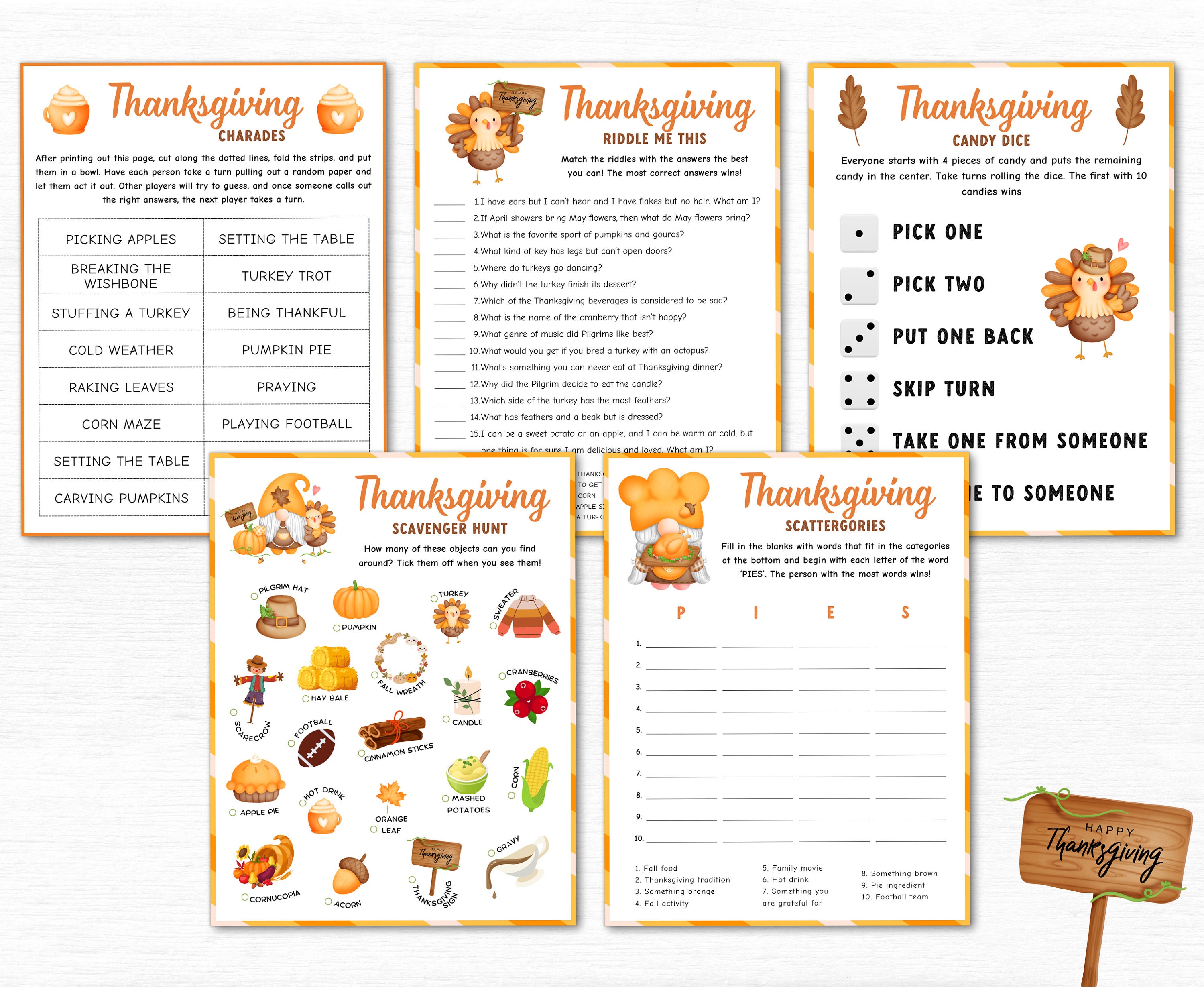 15 Thanksgiving Games Bundle, Printable Thanksgiving Party Games, Fall ...