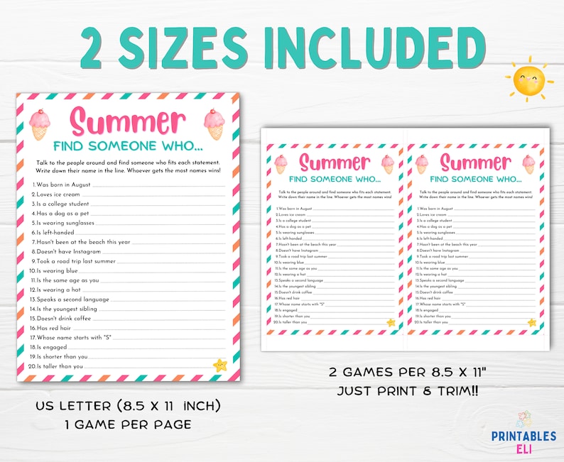 Summer Find Someone Who Printable Game Family Summer Game - Etsy