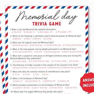 Memorial Day Trivia Game Adults, Patriotic Quiz for Adults, Family Game ...