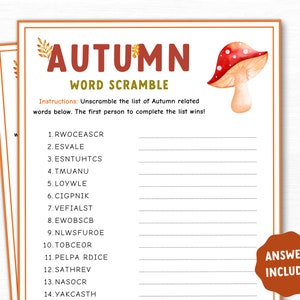 Autumn Word Scramble Printable Game, Fall Game, Printable Family Party ...