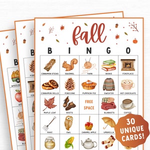30 Fall Bingo Cards Printable, Autumn Bingo, Classroom Activity, Family ...