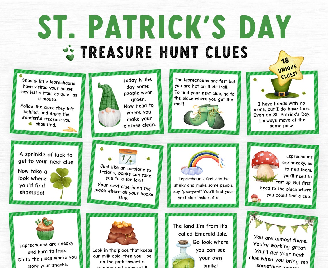 St. Patrick's Day Treasure Hunt, Patrick's Day Scavenger Hunt for Kids ...
