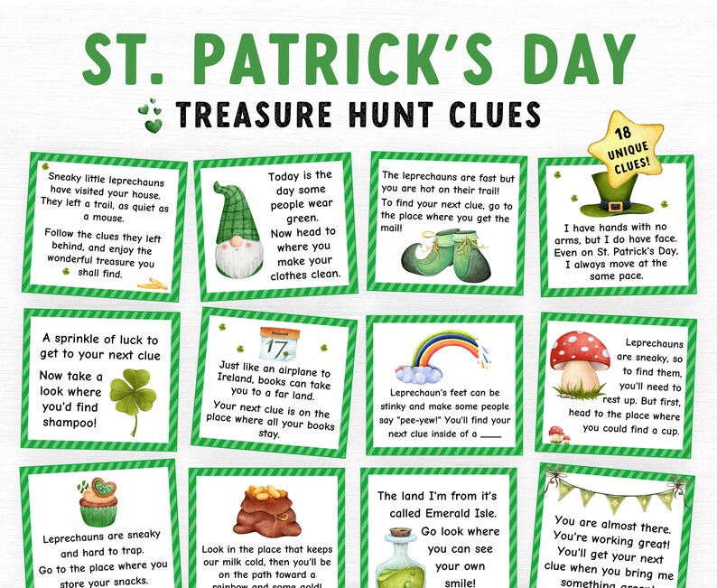 St. Patrick's Day Treasure Hunt, Patrick's Day Scavenger Hunt for Kids ...