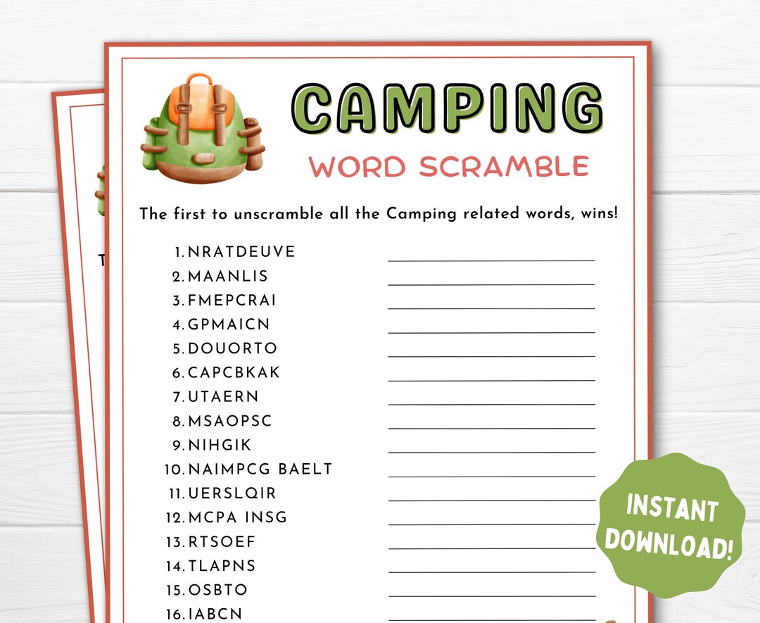 Camping Word Scramble Printable Game, Printable Camping Game for Kids ...
