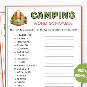 Camping Word Scramble Printable Game, Printable Camping Game for Kids ...