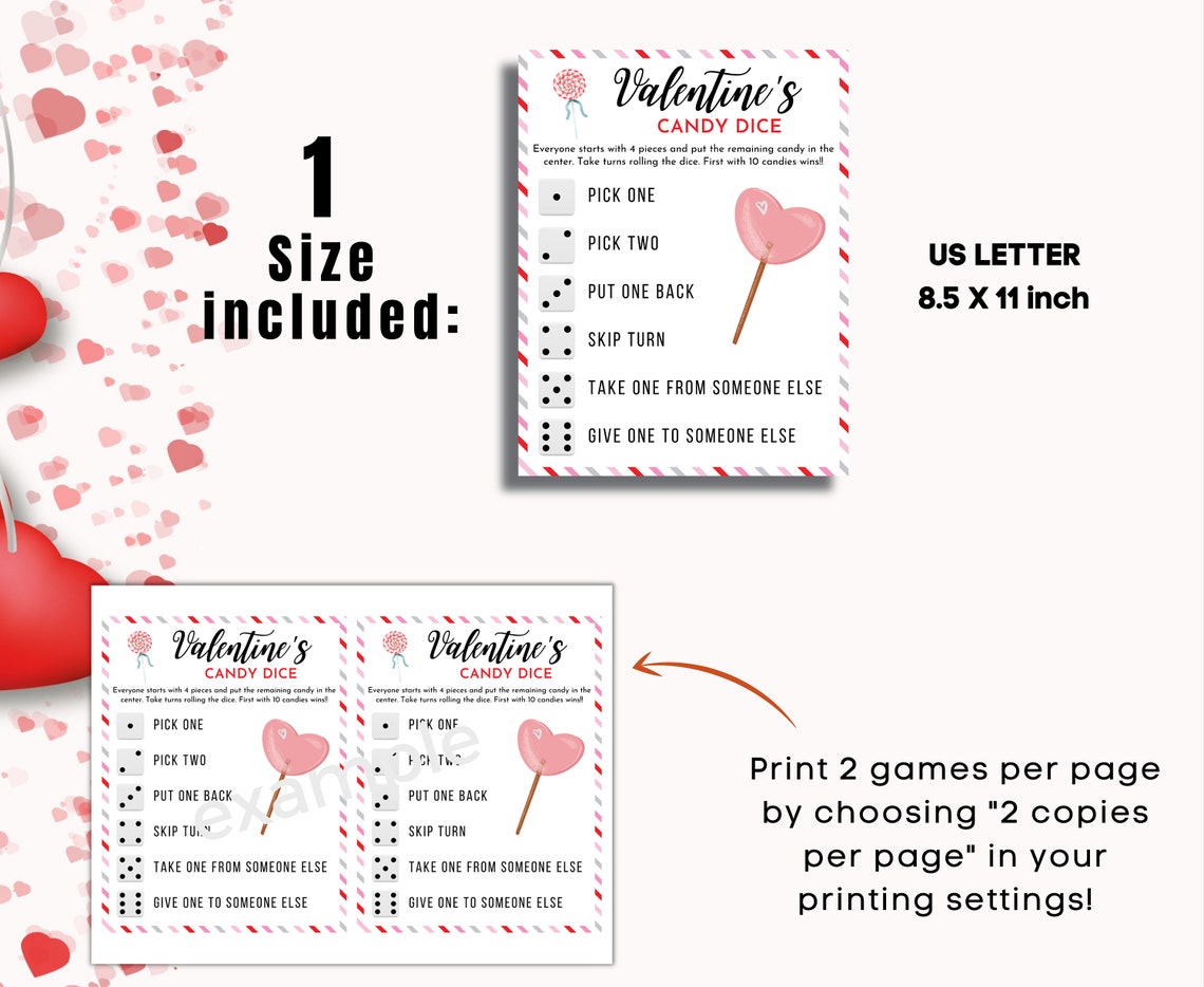 Valentines Day Candy Dice Game Printable Valentines Day Game - Etsy
