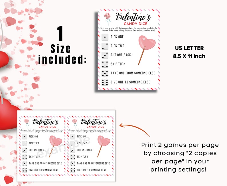 Valentines Day Candy Dice Game Printable Valentines Day Game - Etsy