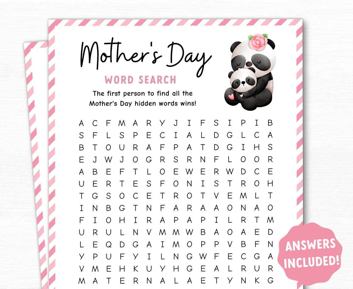 Mothers Day Word Search Game, Printable Mothers Day Party Game ...