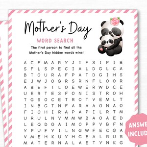 Mothers Day Word Search Game, Printable Mothers Day Party Game ...