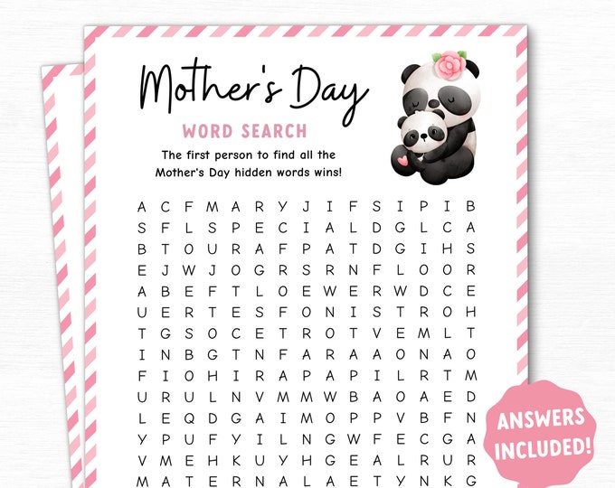 Mothers Day Word Search Game, Printable Mothers Day Party Game ...