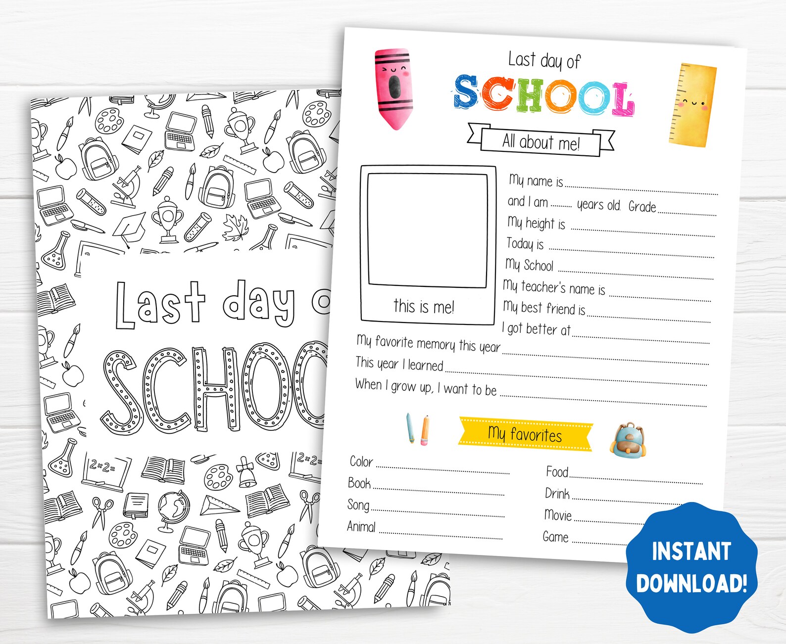 Last Day of School Printable, School Questionnaire, Printable School ...