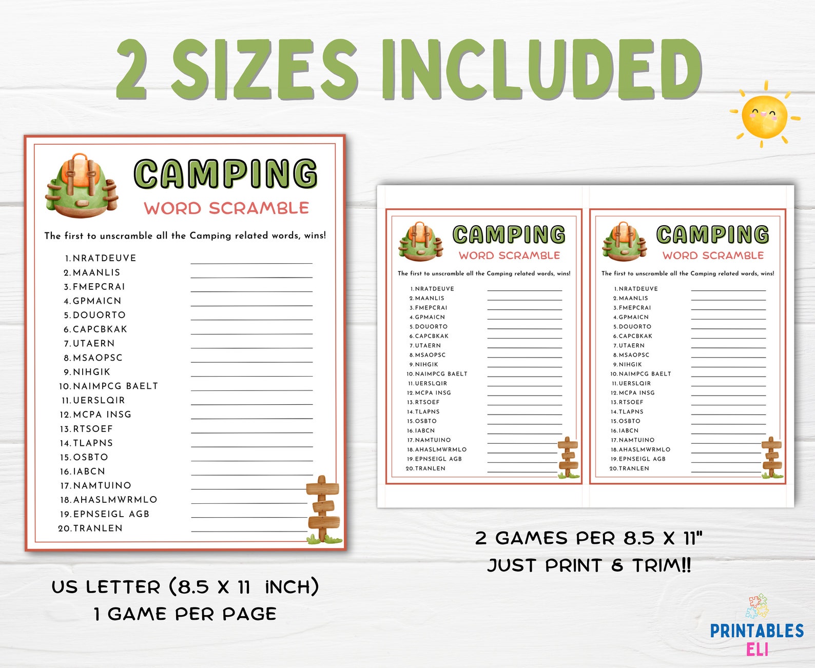 Camping Word Scramble Printable Game, Printable Camping Game for Kids ...