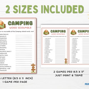 Camping Word Scramble Printable Game, Printable Camping Game for Kids ...