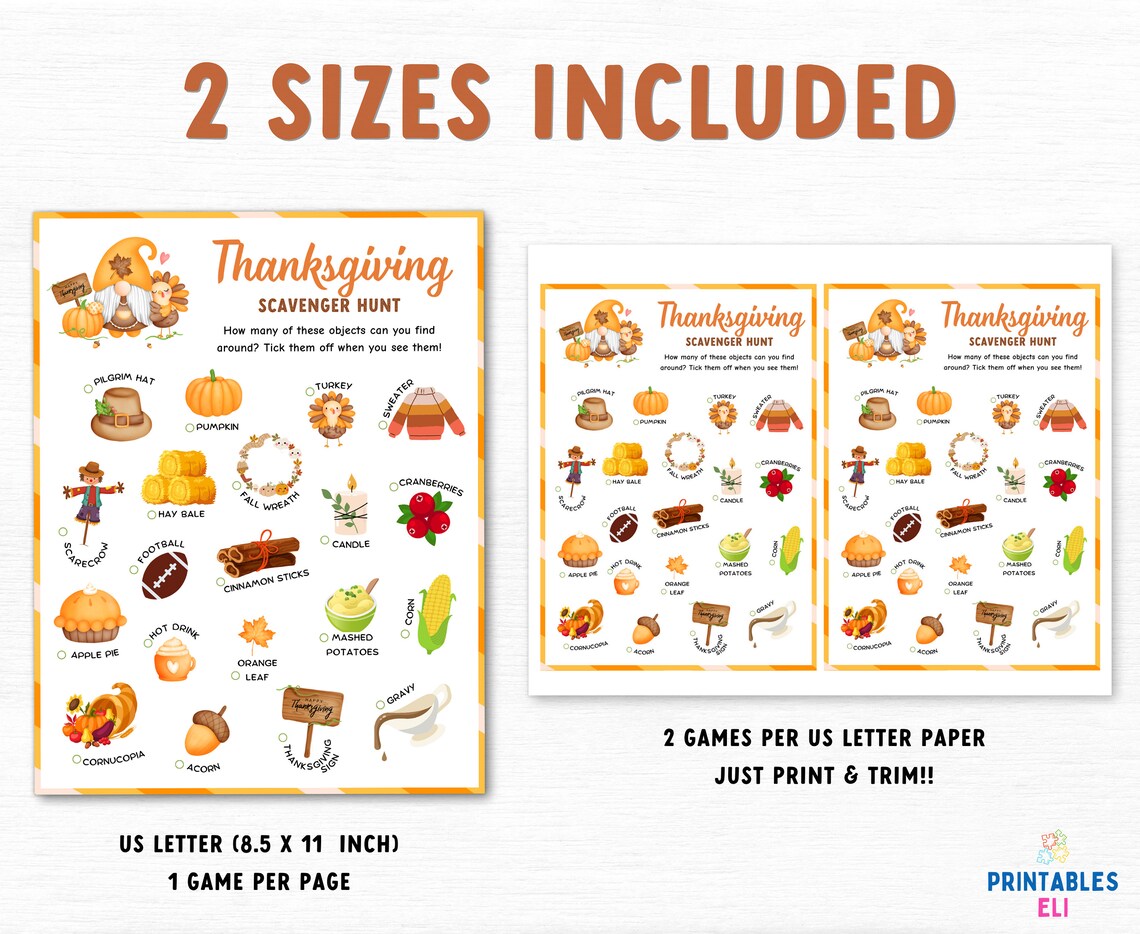 Thanksgiving Scavenger Hunt, Printable Autumn, Game for Kids ...