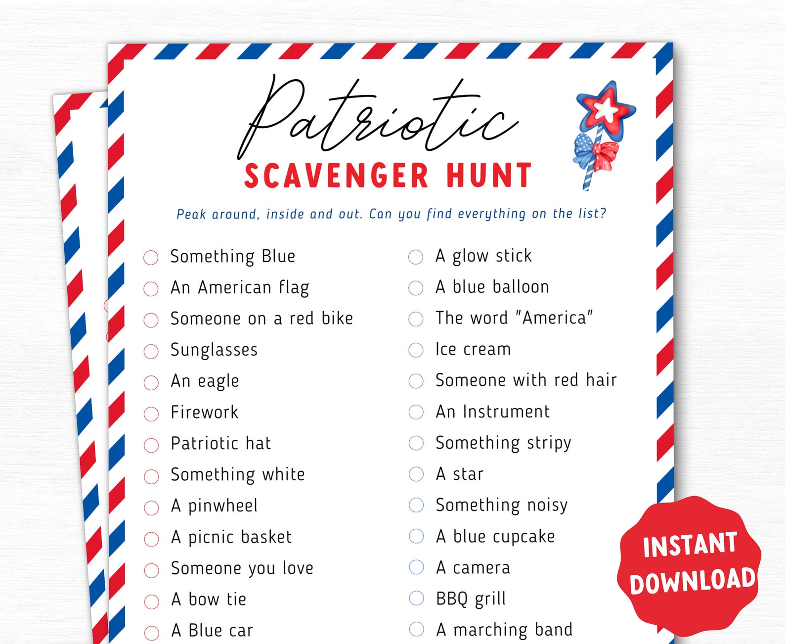 Printable Memorial Day Scavenger Hunt Game, Memorial Day Game for Kids ...