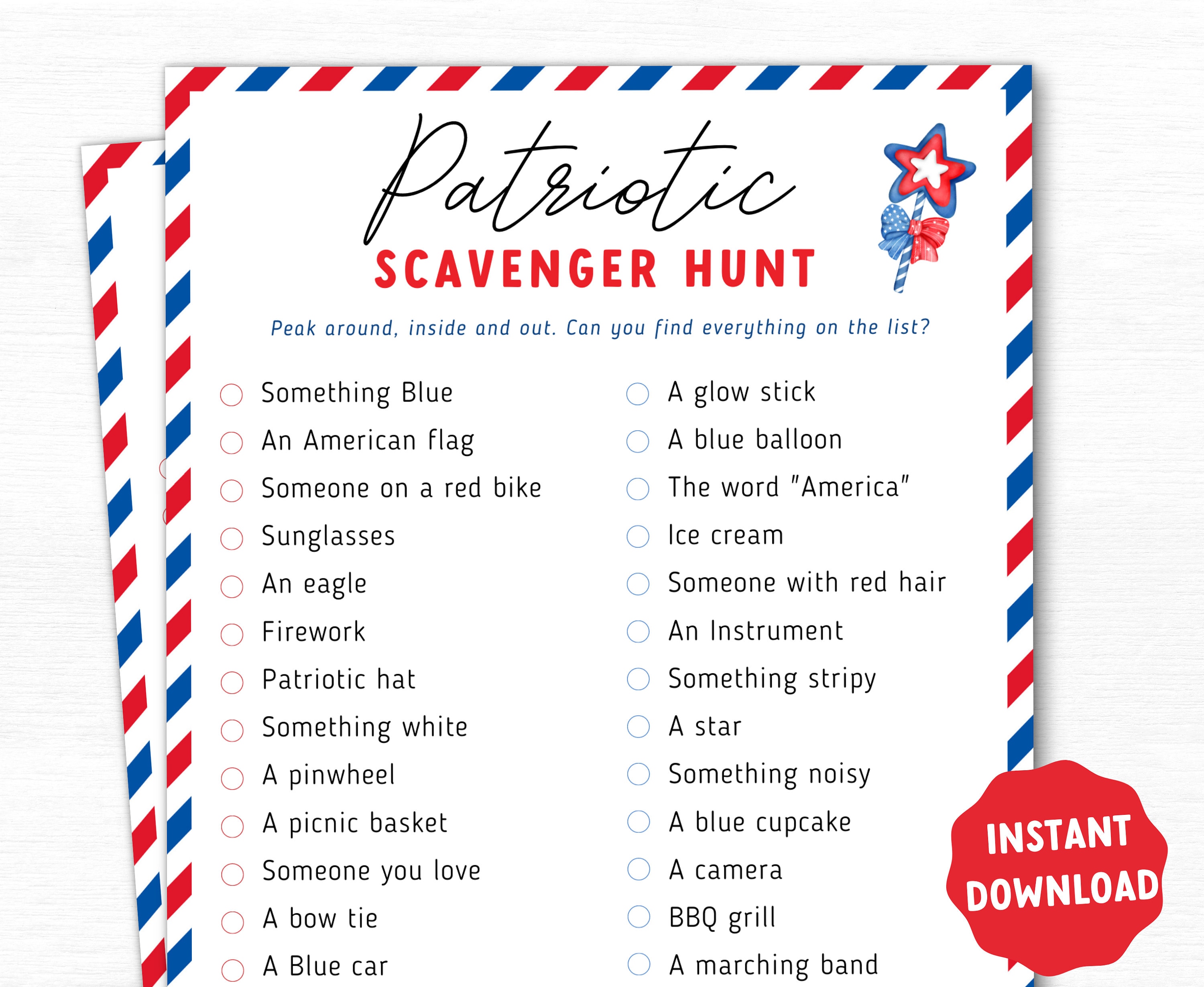 Printable Memorial Day Scavenger Hunt Game, Memorial Day Game for Kids ...
