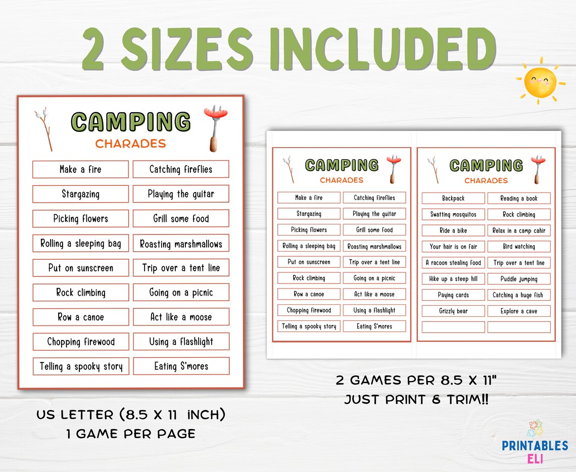 Camping Charades Printable Game Camping Pictionary Draw It - Etsy