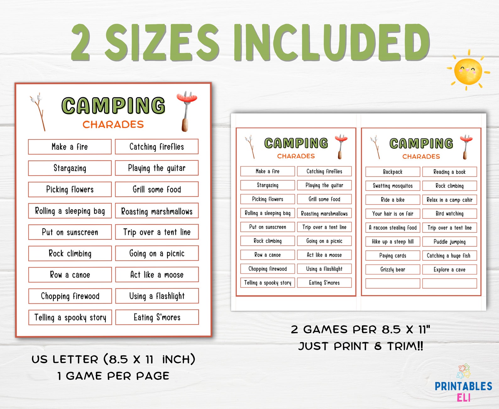 Camping Charades Printable Game Camping Pictionary Draw It - Etsy