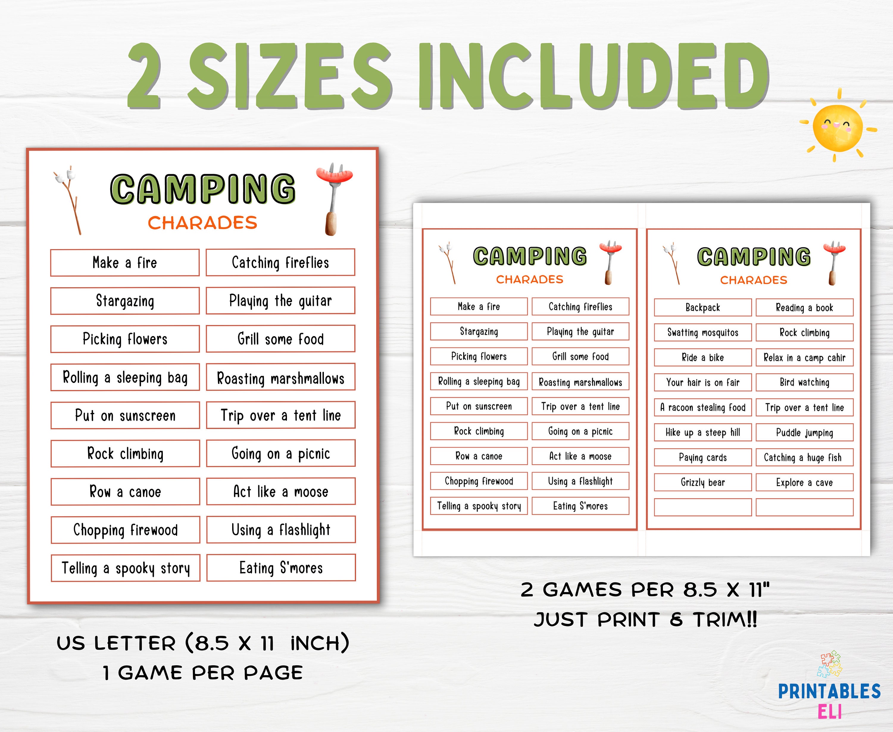 Camping Charades Printable Game Camping Pictionary Draw It - Etsy Finland