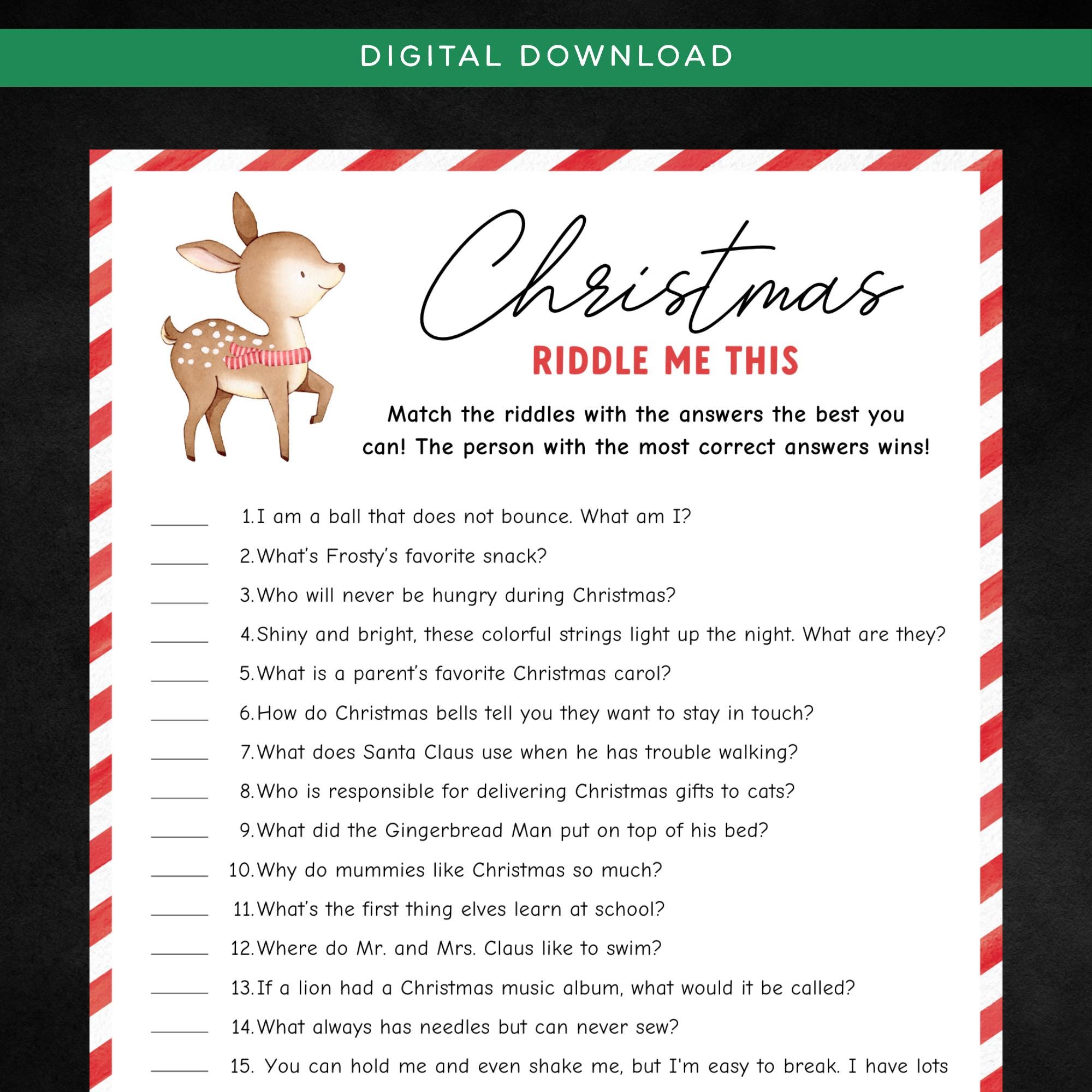 Christmas Riddle Me This Printable Game, Family Christmas Game ...