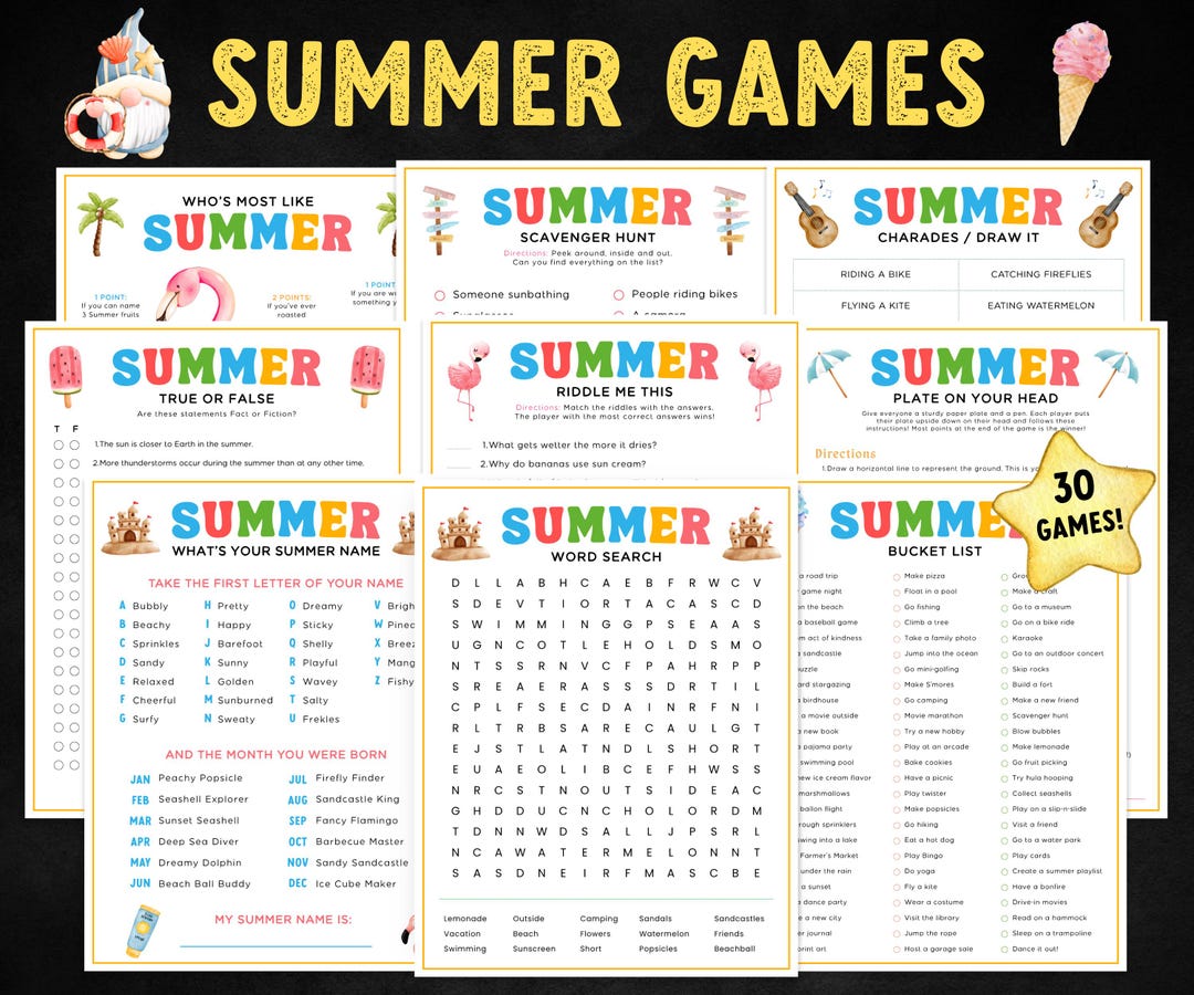 Summer Games Bundle Printable, Summer Party Games Bundle, Kids Summer ...