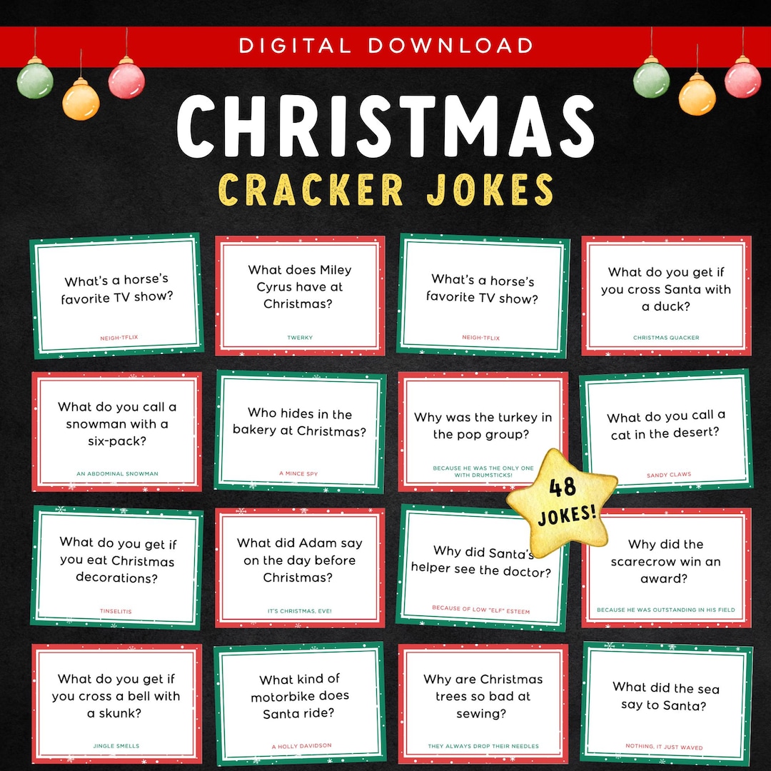 Christmas Jokes Printable Cards, Cracker Jokes, Christmas Cracker ...