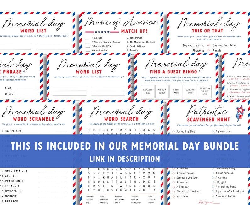 Printable Memorial Day Word Scramble Game, Memorial Day Game for Kids ...