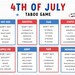 Fourth of July Taboo Game, Printable Patriotic Party Game, Family Game ...