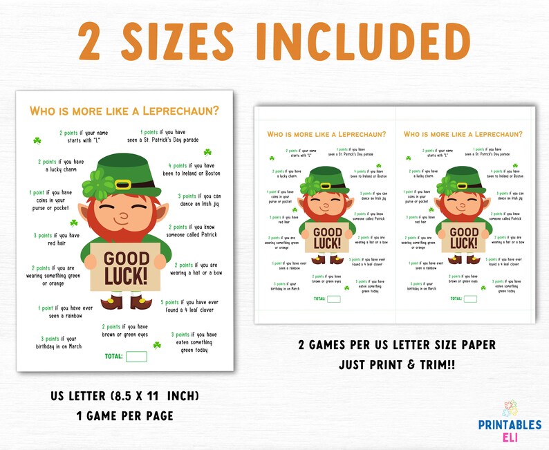 Who is More Like a Leprechaun Game, St. Patrick's Day Printable Game ...