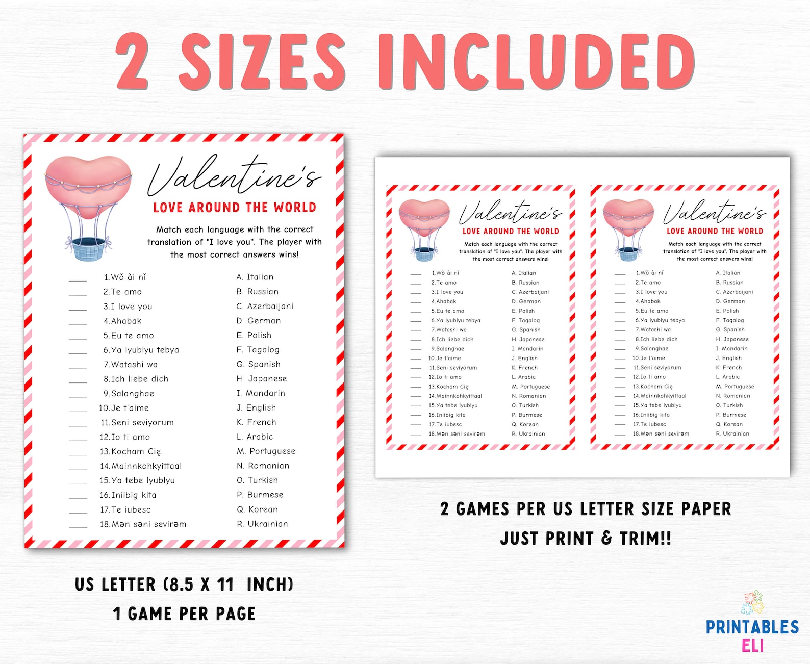 Valentines Day Love Around the World Printable Game, Printable ...