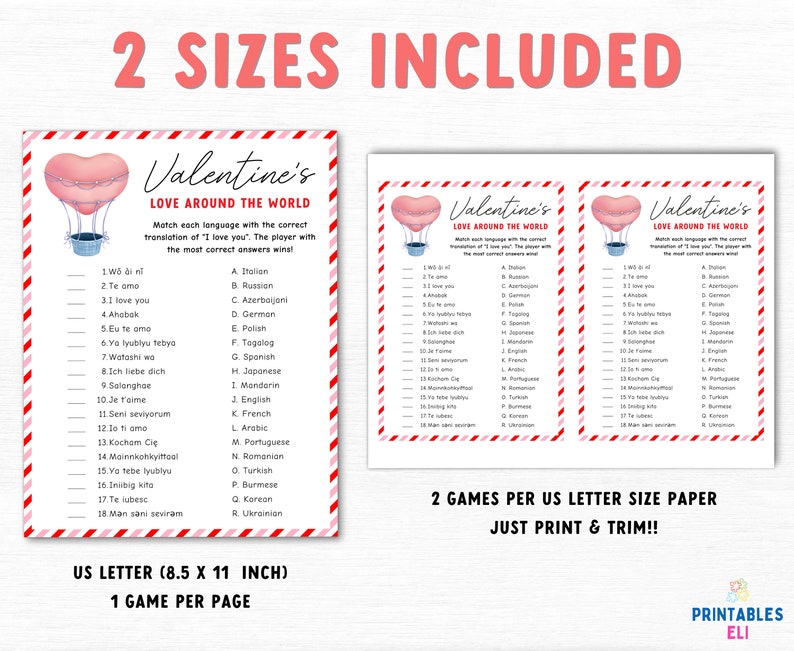 Valentines Day Love Around the World Printable Game, Printable ...