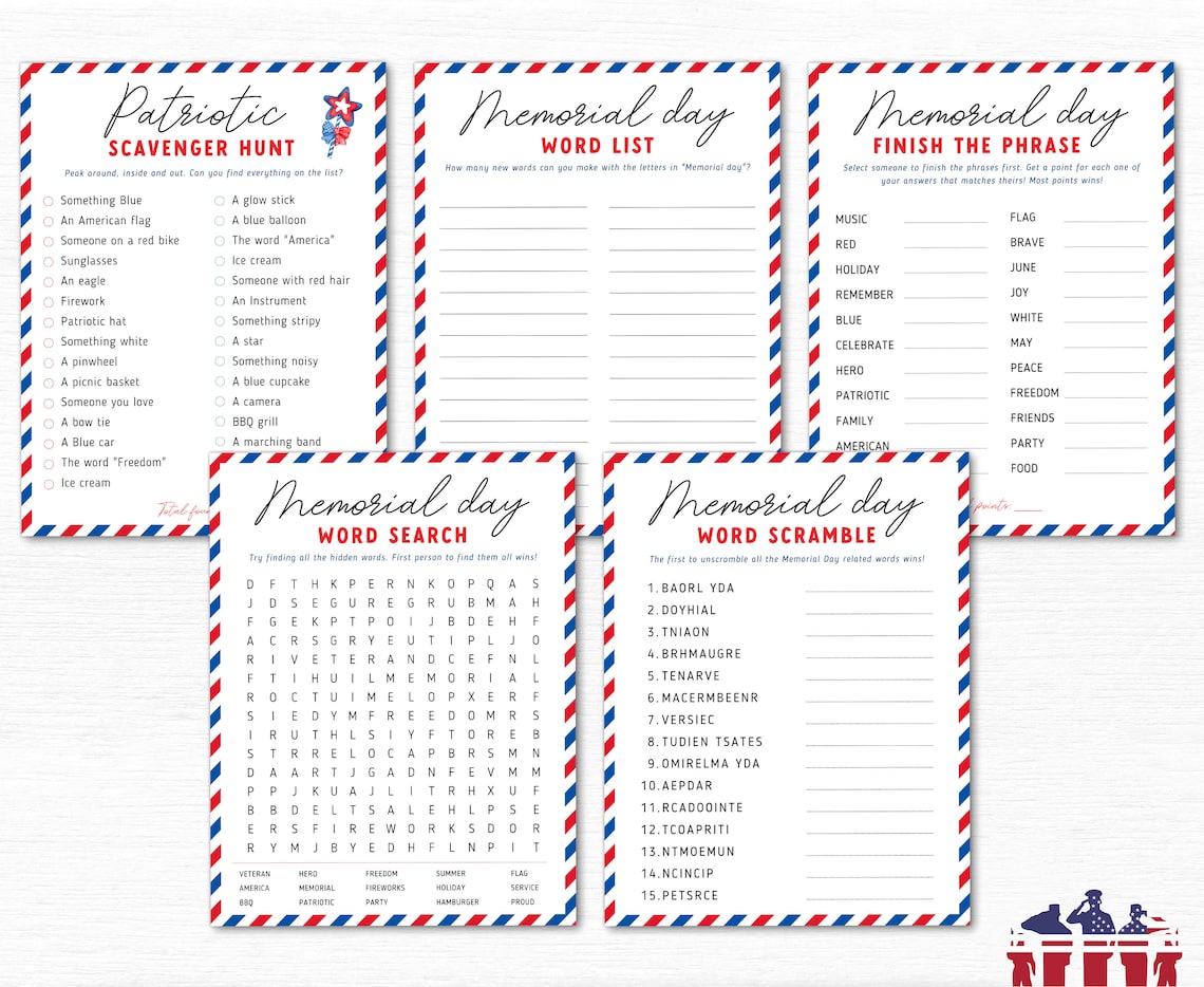 10 Memorial Day Games Bundle, Memorial Day Games for Kids and Adults ...