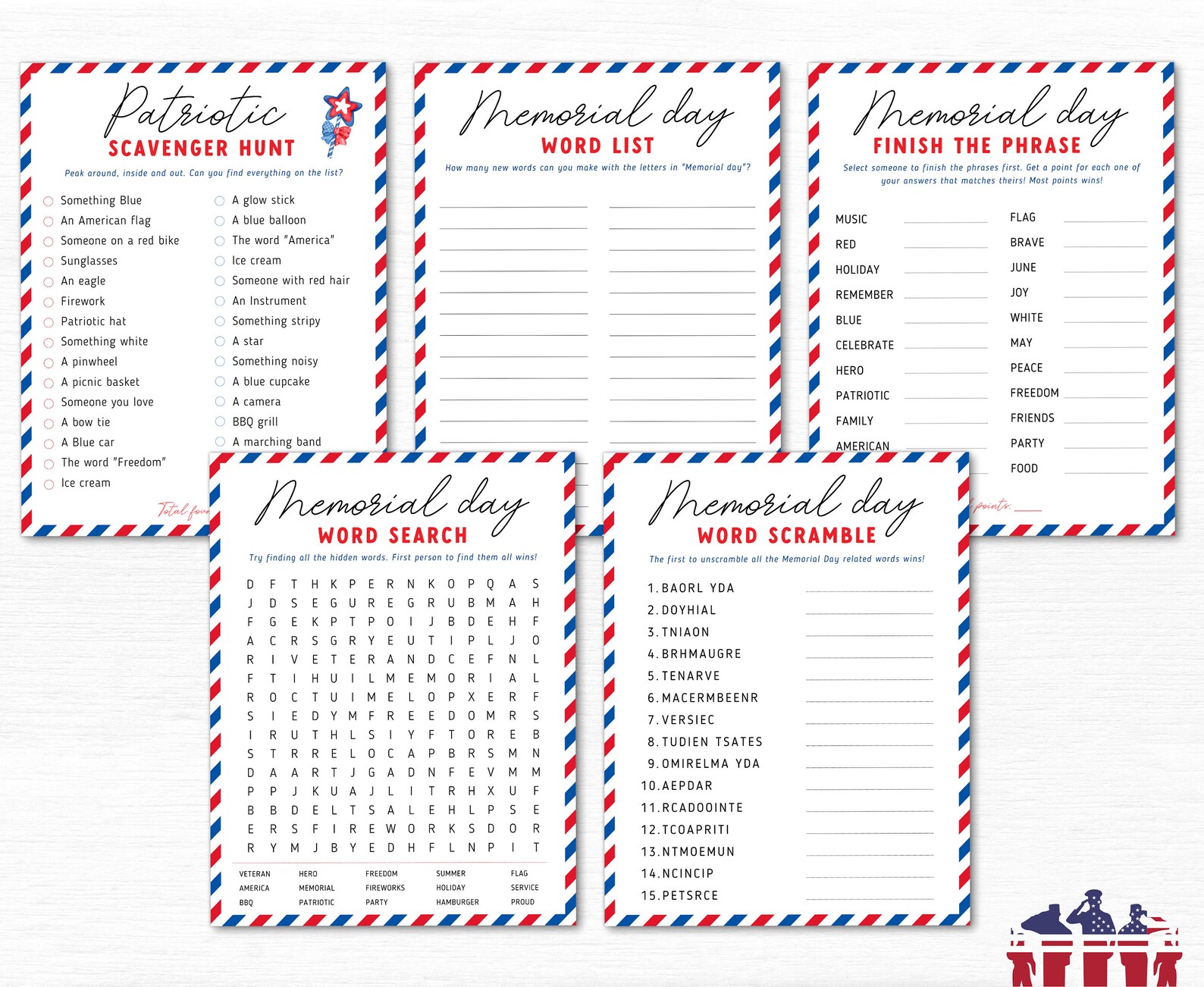 10 Memorial Day Games Bundle, Memorial Day Games for Kids and Adults ...
